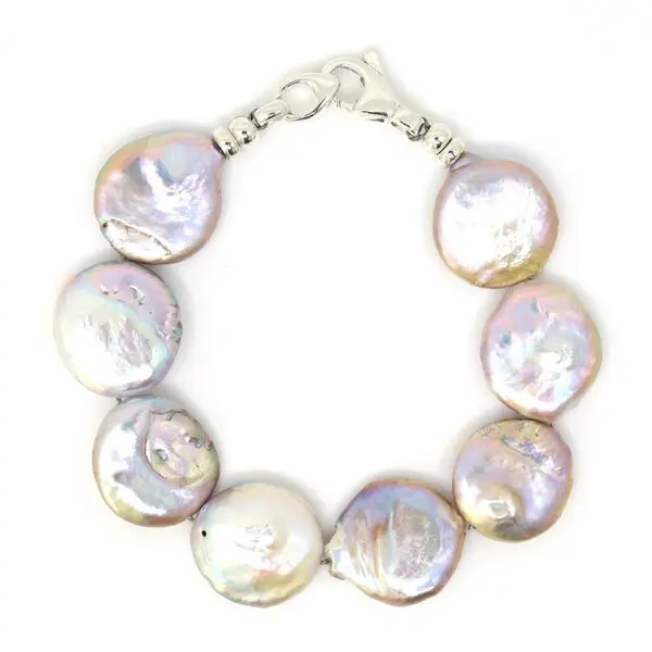 Shar Oke Grey / Silver Grey Baroque Freshwater Pearls Bracelet - Grey/silver