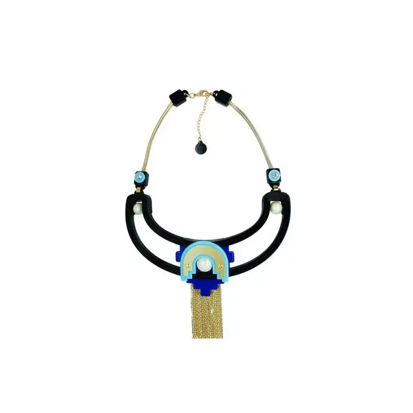 GISSA BICALHO Handmade Acrylic Necklace Tikal - Blue