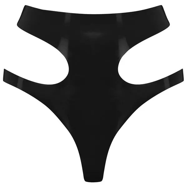 ELISSA POPPY Latex Cut Out Thong - Black