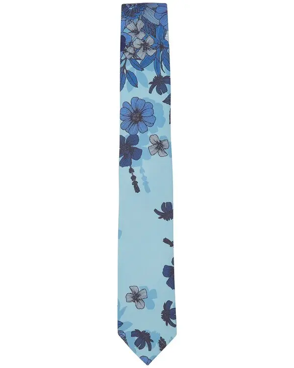 LORDS OF HARLECH Taddeo Valencia Floral Merino Tie Teal - Blue