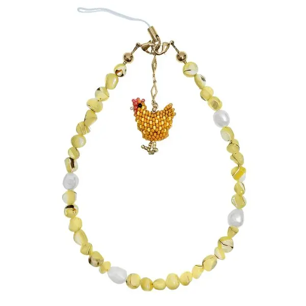 FARRA Shell With Beaded Chicken Charm Phone Strap