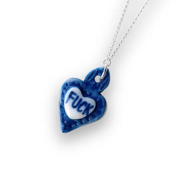 Tiké Jewels Sacred Heart Rebel Porcelain Necklace Sterling - Silver