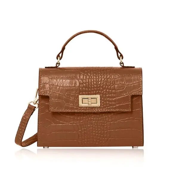 BETSY & FLOSS Ardea Croc Top Handle Handbag In Tan - Brown