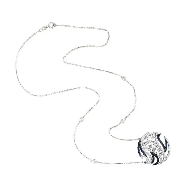 ARTISAN White / Blue Diamond & Blue Sapphire Statet Pendant Necklace In 18k White Gold - White/blue