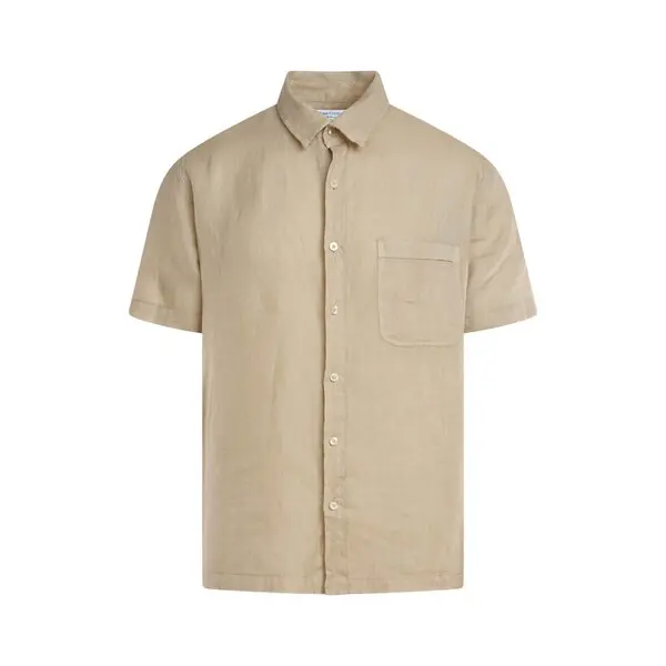 Haris Cotton Neutrals Short Sleeved Front Pocket Linen Shirt-beach Sand - Black