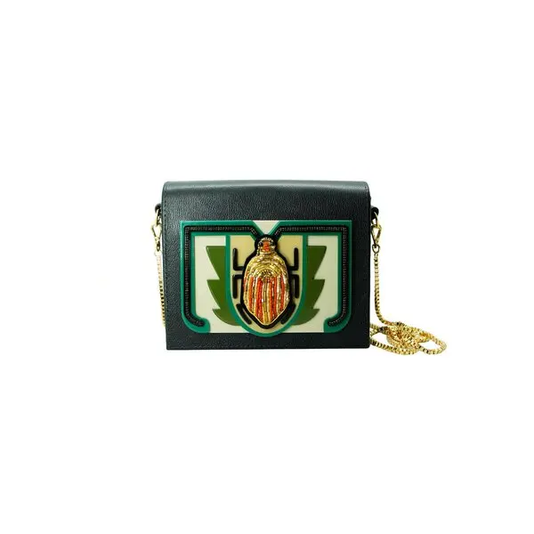 GISSA BICALHO Handmade Acrylic Bag Scarab Leather Embroidered - Black