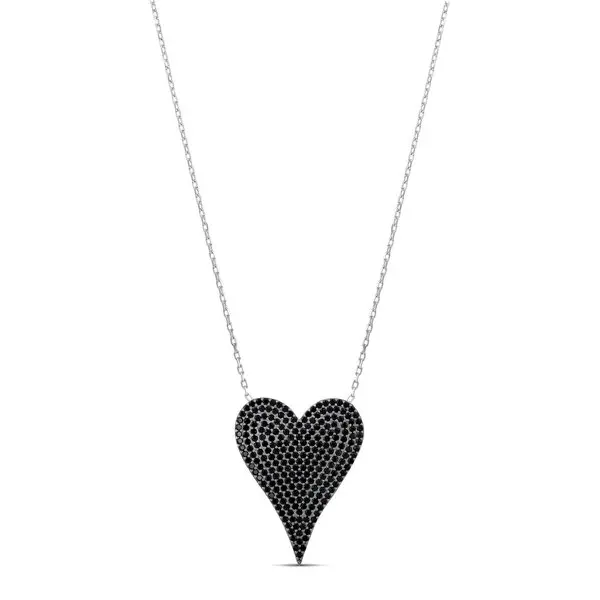SHYMI Black / Silver Large Pave Heart Black And Silver - Black/silver