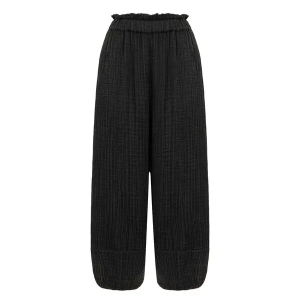 LILAMIE Bruges Loose Fit Elastic Waist Short Summer Pants - Black