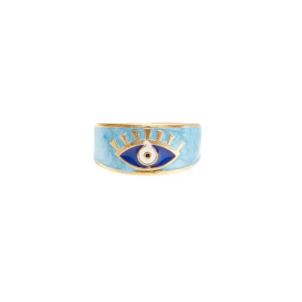 LES REINES Blue / White Eye Of The Bosphorus Evil Eye Ring 24k Gold Plated - Blue/white