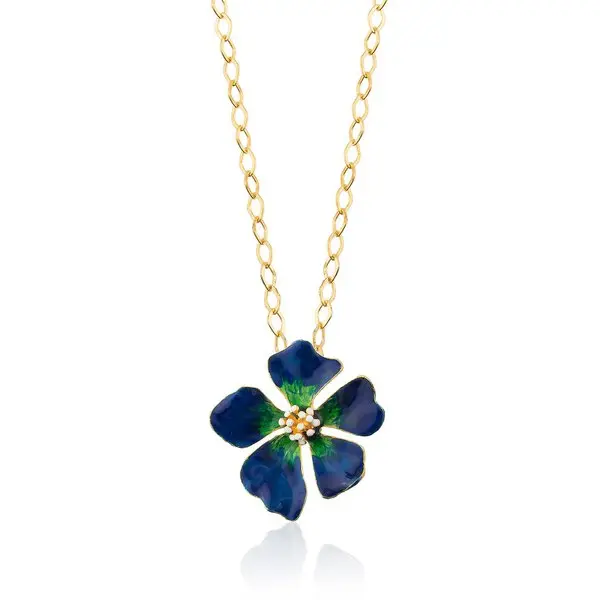 MILOU JEWELRY Navy & Green Wild Rose Flower Necklace - Blue