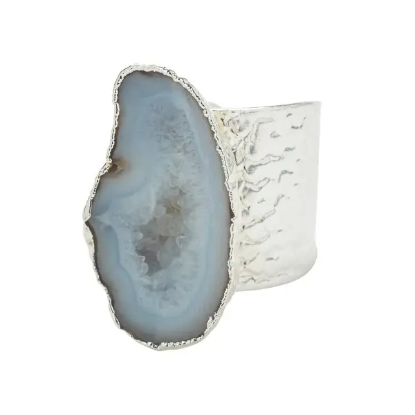 YAA YAA LONDON Natural White Gemstone Mega Statet Ring - Silver