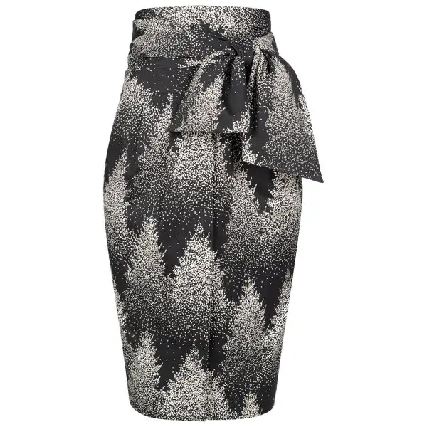 MARIANNA DÉRI Forest Print Pencil Skirt With Tie Belt - Black