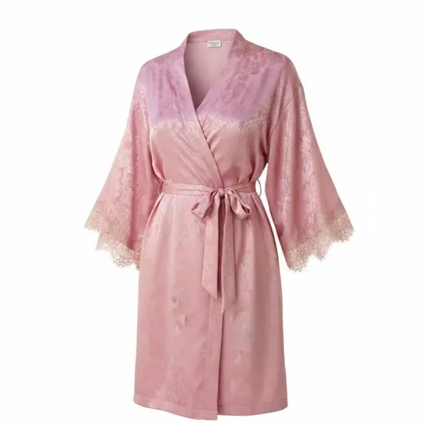 ORIGIN OF HEARTS Aura Jacquard Robe With Lace Trim Sleeves - Pink