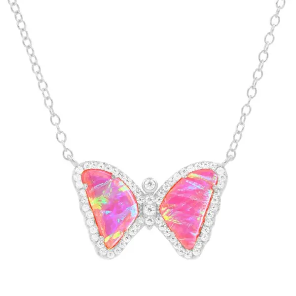 KAMARIA Pink / Silver Mini Opal Butterfly Necklace Hot Pink Silver - Pink/silver