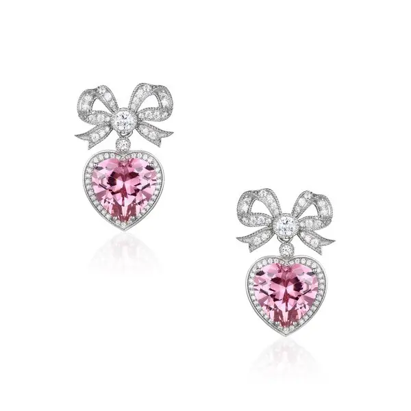 SANTINNI Princess Bow & Crystal Heart Earrings - Silver