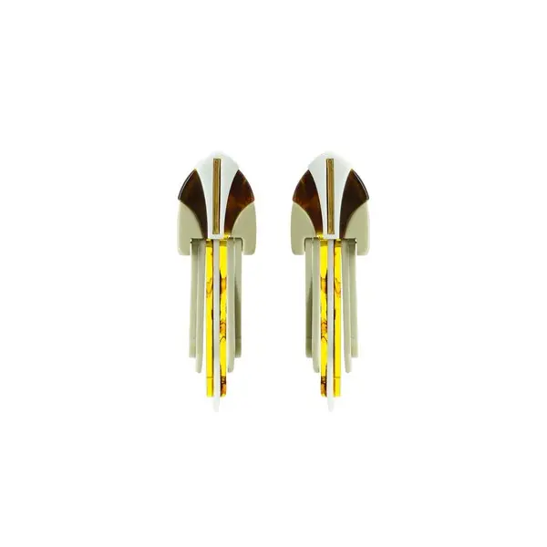 GISSA BICALHO Neutrals Handmade Acrylic Earring Palm Deco Caramel Granite - Brown