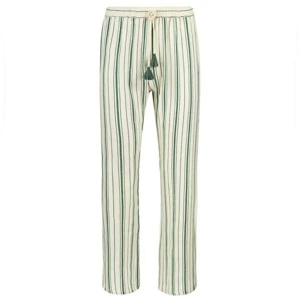 BOUTIQUE KAOTIQUE Moroccan Green Stripped Beach Trousers - White