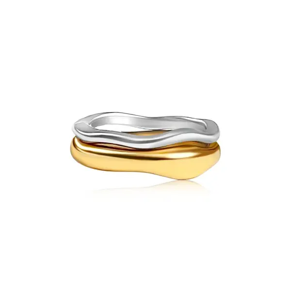 MICKEY'S GIRL Gold / Silver Two Tone Double Stacked Wave Rings Thick Gold - Gold/silver