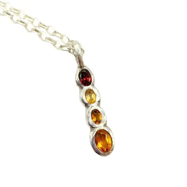 AMY DELSON JEWELRY Ophelia Ombré Garnet, Orange Citrine Four Stone Sterling Silver Pendant Necklace - Red