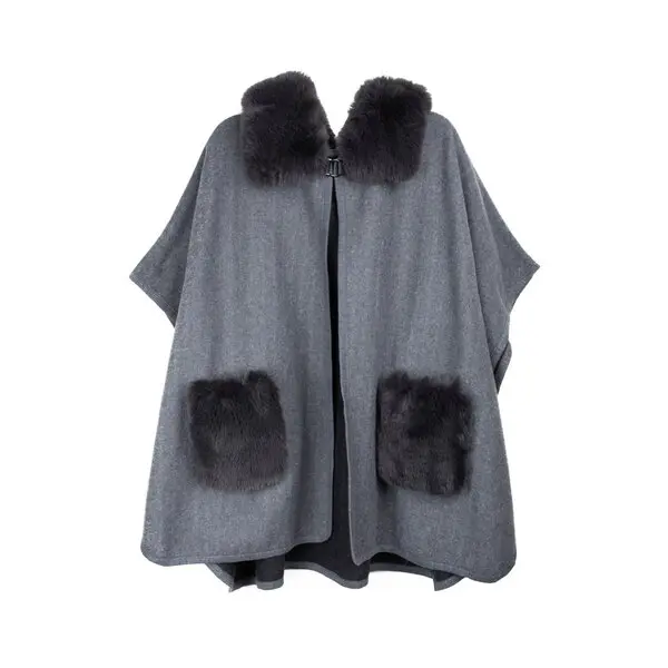 Saachi Faux Fur Pocket Kimono - Grey