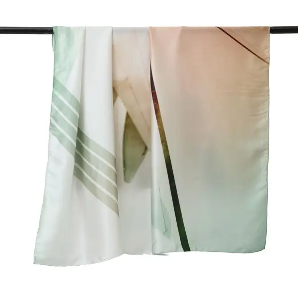 ESSENTY-PARIS Beige Artistic Travel-inspired Design – French Satin Silk Scarf - Grey