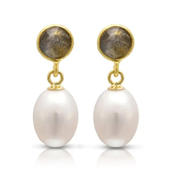 PEARLS OF THE ORIENT ONLINE Clara Labradorite & Cultured Freshwater Pearl Drop Earrings - Grey