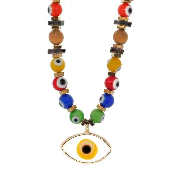 EBRU JEWELRY Green / Red Positive Vibration Yellow Evil Eye Pendant Necklace Multicolor - Green/red