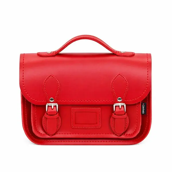 ZATCHELS Leather Midi Satchel Handbag Pillar Box - Red