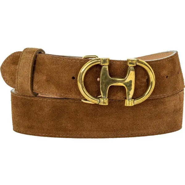 PEACHY BELTS LTD Chestnut Suede Belt With Detachable Gold Double D Buckle - Brown