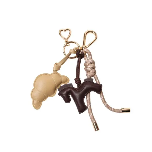 POP UPS BRAND Neutrals Key Chain Taupe With Charms Croissant And Espresso Horse - Beige
