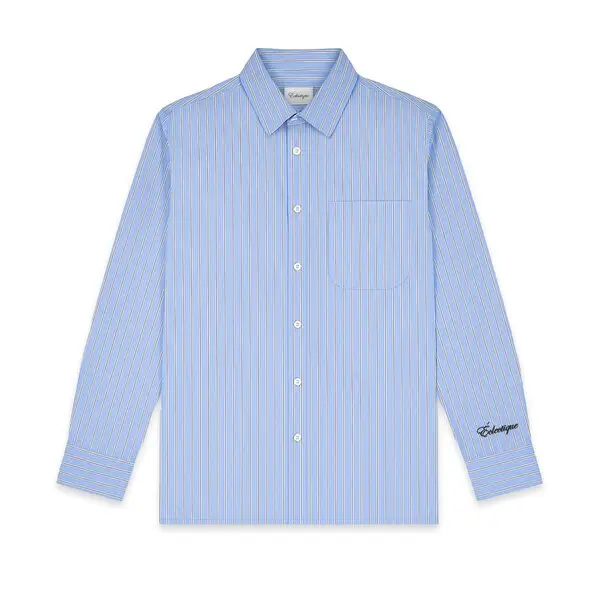 Éclectique Striped Casual Shirt In Lightweight Cotton - Blue
