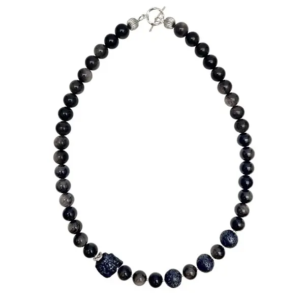 FARRA Obsidian With Lava Stone Necklace - Black
