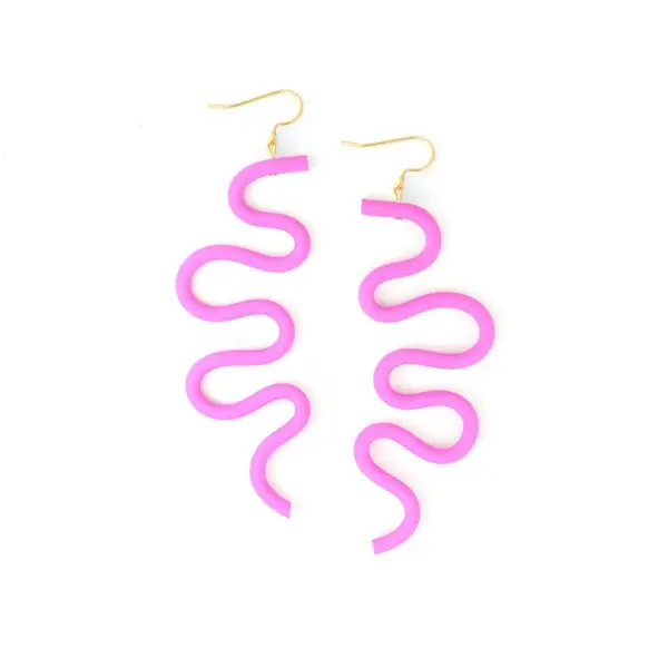 BY CHAVELLI Small Tube Squiggles Dangly Earrings In Hot - Pink