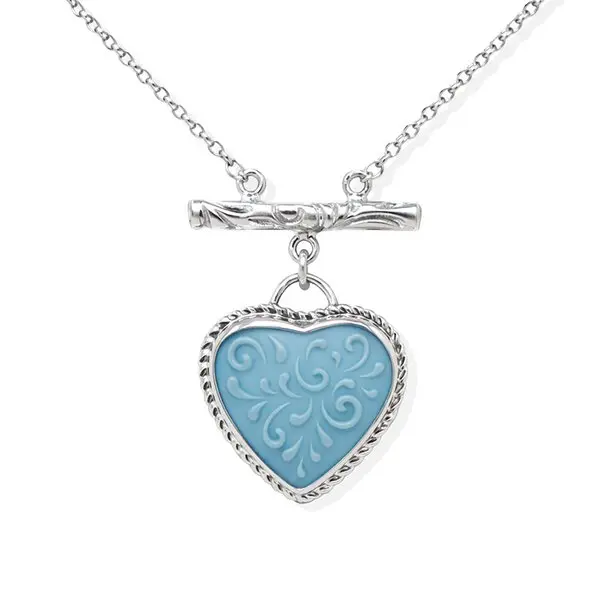 VINTOUCH ITALY Silver / Blue Heartwork Turquoise Blue Porcelain Heart Necklace In Silver - Silver/blue