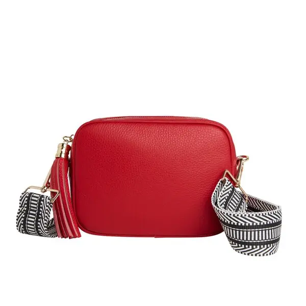 BETSY & FLOSS Verona Crossbody Tassel Bag With Black & White Chevron Strap - Red