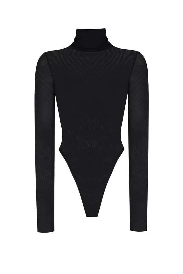 NO'DESIGN Sheer Turtleneck Bodysuit - Black