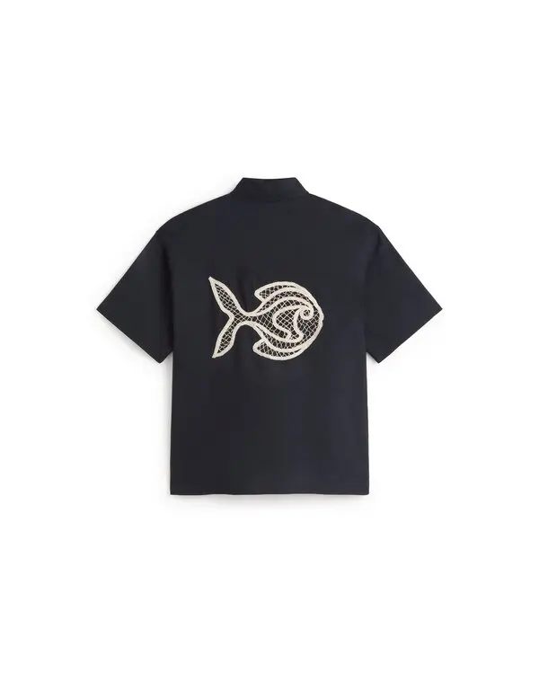 THINKING MU Fish Kurtis Oversize Hand-embroidered Shirt - Blue