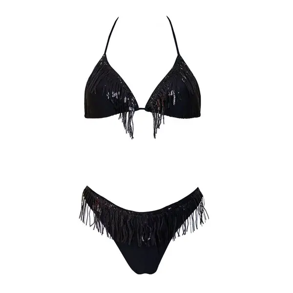 AULALA PARIS The Midnight Fringe Sequin Bikini - Black