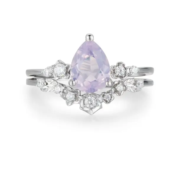 AZURA JEWELRY NEW YORK Floral Symphony Lavender Amethyst Ring Set White Gold Vermeil - Silver