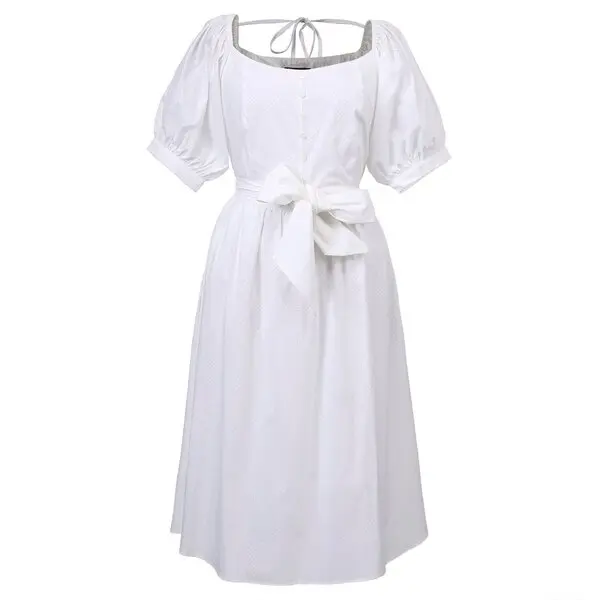SMART AND JOY Puffy Sleeves Fit-and-flare Blouse-dress - White