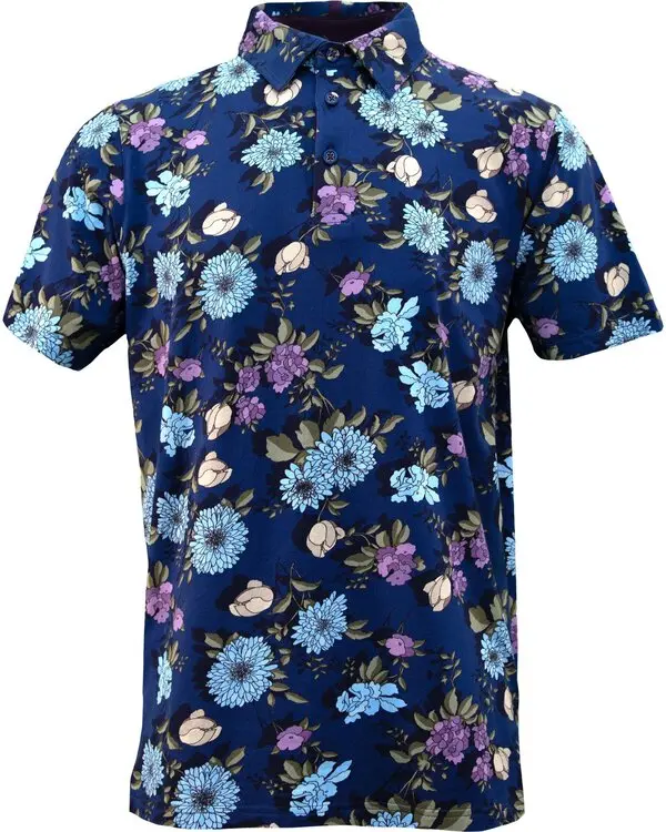 LORDS OF HARLECH Pietro Augustus Floral Polo Shirt Navy - Blue