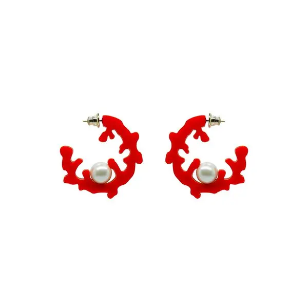 GISSA BICALHO Handmade Hoop Coral And Pearl S