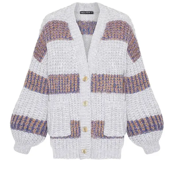 CARA & THE SKY Olivia Stripe Button Oversized Cardigan - Grey
