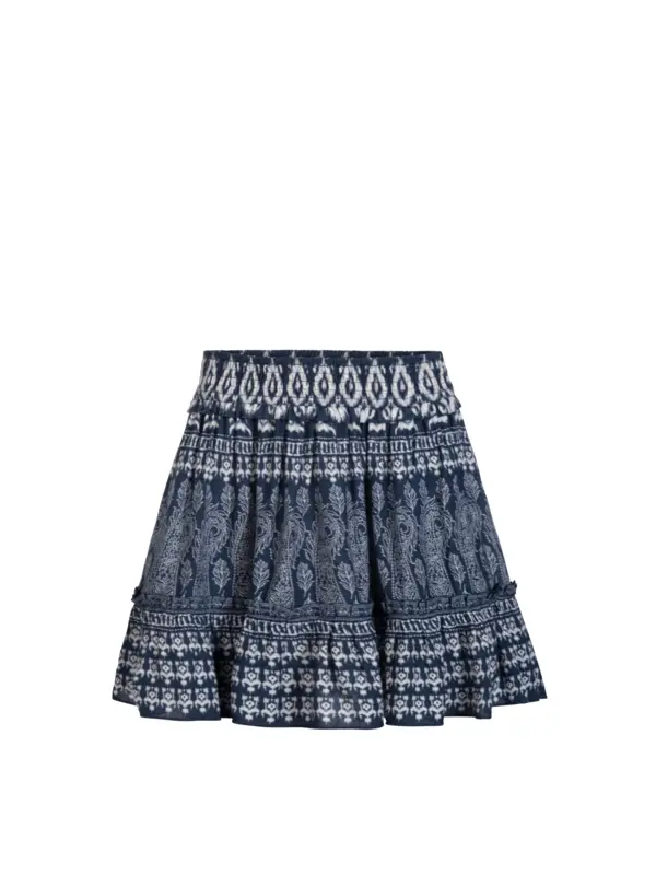 CHANGE OF SCENERY Blue / White Devon Skirt In Tivara Ikat - Blue/white