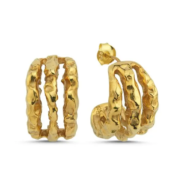 LINYA JEWELLERY Terty Amorphous Triple Hoop Earrings - Gold