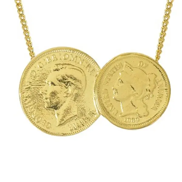 KATIE MULLALLY American / English Yellow Plated Double Coin Necklace - Gold