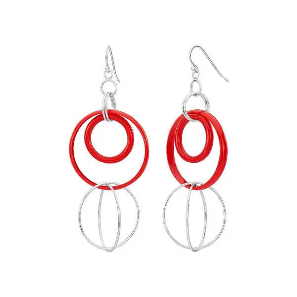GOLD & HONEY Red / Silver Lucite & Silver Axis Drop Earrings - Red/silver