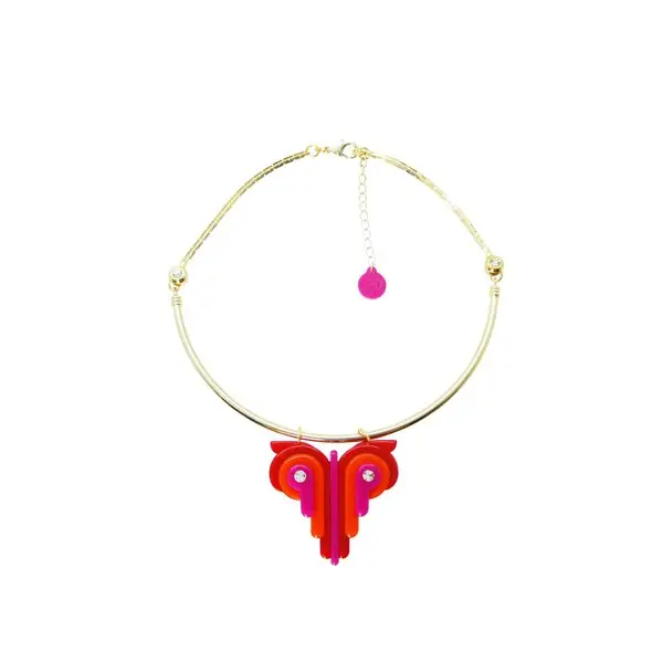 GISSA BICALHO Acrylic Handmade Necklace Choker Butterfly - Red