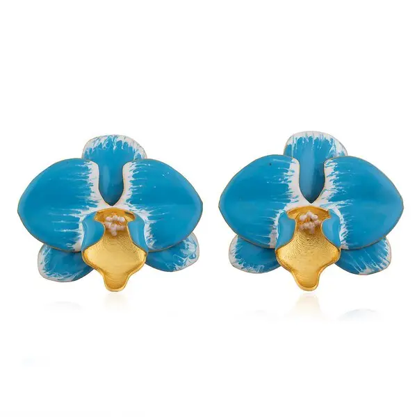 MILOU JEWELRY Light & White Orchid Flower Earrings - Blue