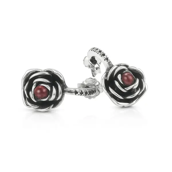 UNALOE Silver / Red Sterling Silver Rose Drop Earrings With Ruby – Earrings – Jewelry - Silver/red